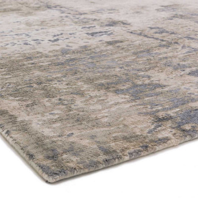Grey Viscose Abstract Handmade , Luxurious , Modern Rug for Living Room ...