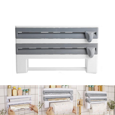 Grey Wall Mounted Cling Film Dispenser with Cutter Kitchen Paper Roll ...