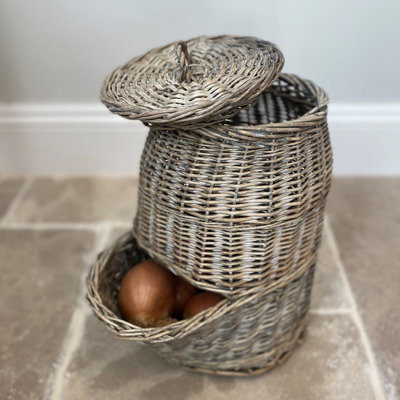 Grey Wash Willow Potato & Onion Storage Hopper Basket Set | DIY at B&Q