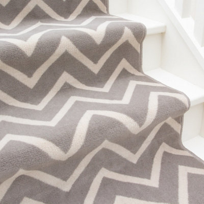 Grey White Chevron Cut To Measure Stair Carpet Runner 60cm Wide (2ft W ...