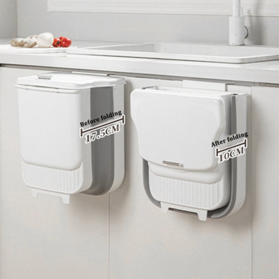 Grey-White Wall-Mounted Foldable Waste Bin with Lid