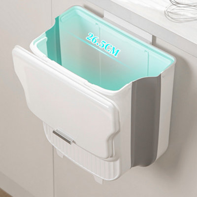 Grey-White Wall-Mounted Foldable Waste Bin with Lid