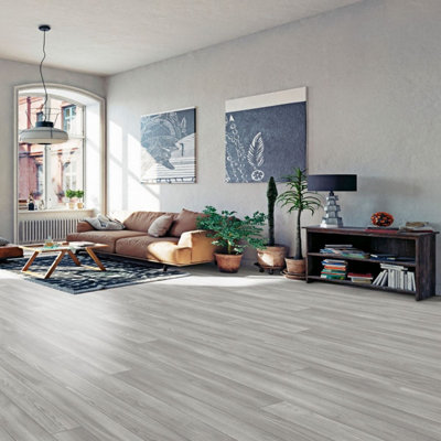 Grey Wood Effect Vinyl Flooring For LivingRoom, Kitchen, 2.8mm Thick ...