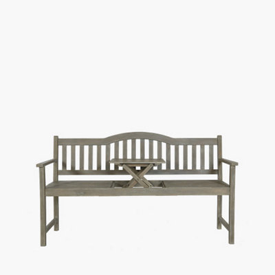 Grey Wood Garden Bench Outdoor Acacia Wooden Bench with Pop Up Table