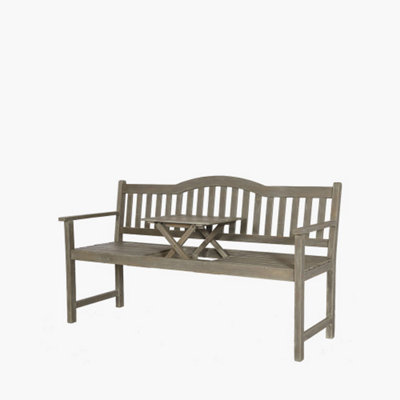 Grey Wood Garden Bench Outdoor Acacia Wooden Bench with Pop Up Table