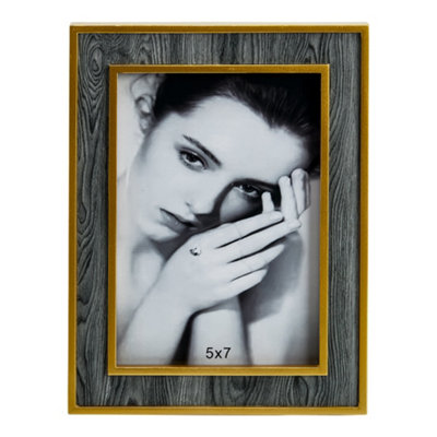 Grey Wood Photo Frame Picture Frames with Folding Easel Stand 5 x 7 Inch