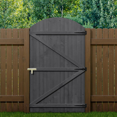 Grey Wooden Arch Top Gate with Latch 180cm H 105cm W