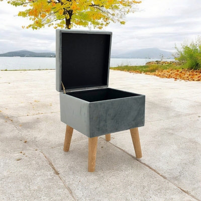 GREY WOODEN FOOTSTOOL WITH STORAGE
