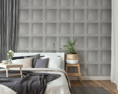Grey Wooden Panel 3D Effect Realistic Square Panelling Smooth Flat ...