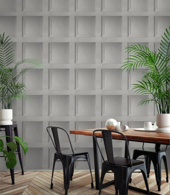 Grey Wooden Panel 3D Effect Realistic Square Panelling Smooth Flat ...