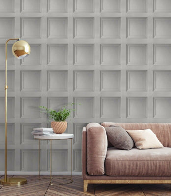 Grey Wooden Panel 3D Effect Realistic Square Panelling Smooth Flat ...