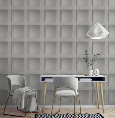 Grey Wooden Panel 3D Effect Realistic Square Panelling Smooth Flat ...