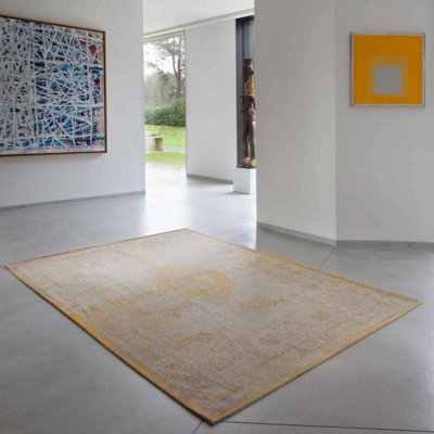 Grey Yellow Anti-slip Luxurious Traditional Living Room and Bedroom Rug ...