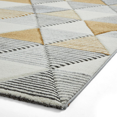 Grey Yellow Modern Geometric Easy To Clean Rug For Dining Room-160cm X ...