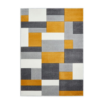 Grey Yellow Rug, 10mm Thick Geometric Rug, Modern Grey Yellow Rug for ...