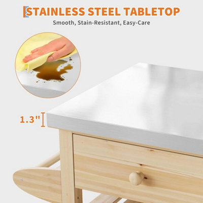 Grill Cart Wooden Food Prep Pizza Oven Table with Stainless Steel