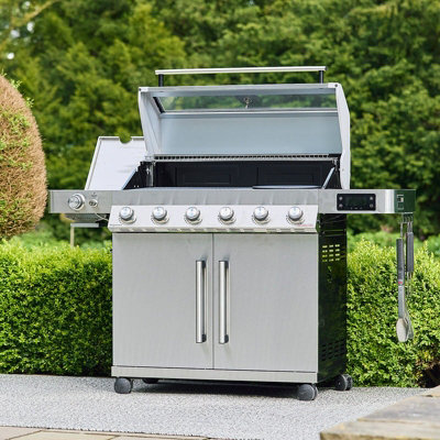 Grillstream Gourmet 6 Burner Hybrid Gas BBQ with Steak Shelf (Stainless ...