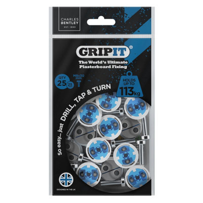 Gripit 25mm Plasterboard Fixing - 25 Pack (Blue) Stud Wall Anchor Max ...