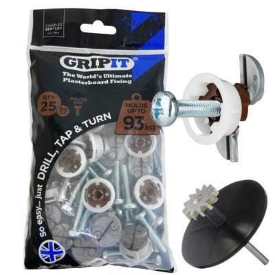 GRIPIT Grip it Brown 20mm Plasterboard Fixing Bolts + Recess Cutter ...
