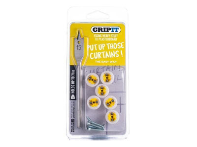GRIPIT Grip it Yellow Curtain Pole Hanging Kit Plasterboard Wall 71kg ...