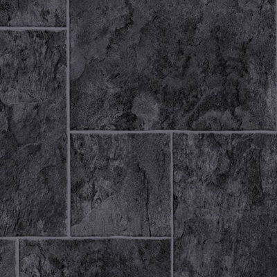 Gripstar Rustic Slate Dark Black Tile Vinyl by Remland (8m x 2m)