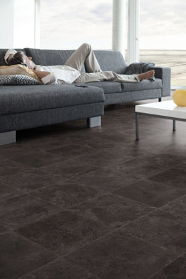 Griptex Ardoise Black Tile Vinyl by Remland (1m x 4m)