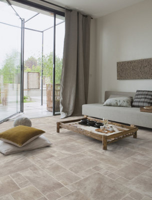 Griptex Offset Beige Tile Vinyl by Remland (6m x 3m)
