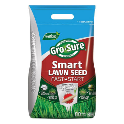 Gro-Sure Smart Lawn Grass Seed, Fast Start 80m2, Cold Weather, Full Sun ...