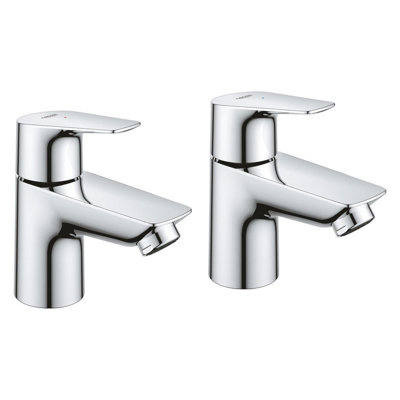 Grohe 20421 BauEdge Single Lever Pair Basin Pillar Taps Chrome 1/2 Inch ...