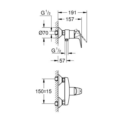 Grohe 23755 BauEdge BauFlow Single Lever Shower Mixer 1/2" Valve Wall ...