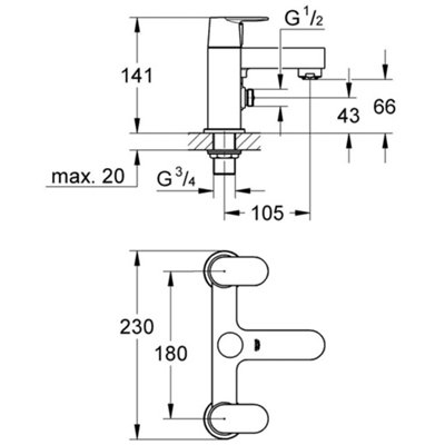Grohe 25129 Eurosmart Cosmo Two-Handled Deck Mounted Bath Shower Mixer ...