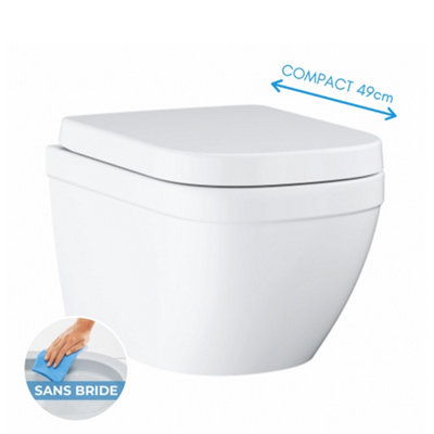 Grohe Euro ceramic compact wall-hung rimless toilet with softclose seat ...