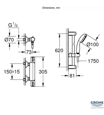Grohe Grohtherm 800 Thermostatic Shower Mixer 1/2" With Shower Set ...