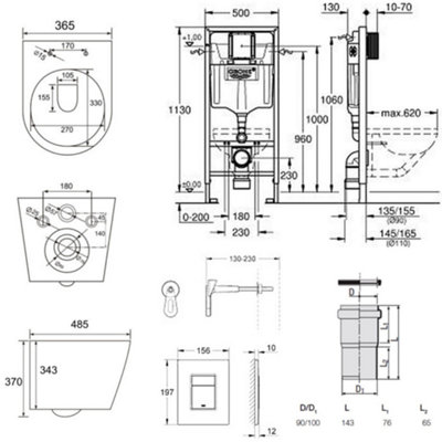 Grohe Toilet set Grohe frame + SAT Black Infinitio rimless + Soft close ...