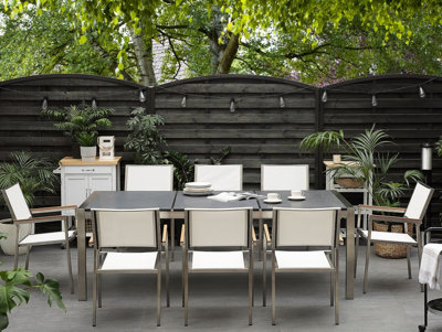 GROSSETO 8 Seater Garden Dining Set Black/ White Granite Triple Plate ...