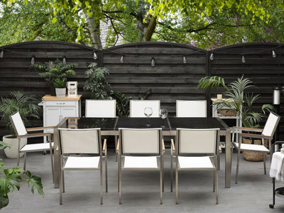 GROSSETO 8 Seater Garden Dining Set Black/ White Granite Triple Plate ...