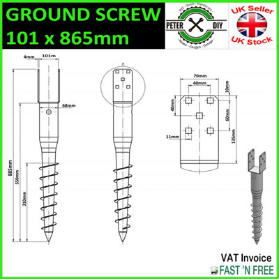 GROUND SCREWS FENCE POST Spike Support Holder Anchor Screw 101x865mm ...