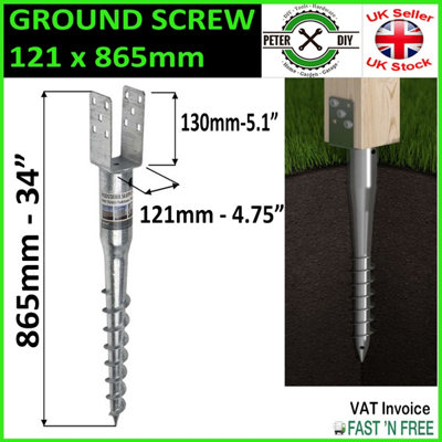 GROUND SCREWS FENCE POST Spike Support Holder Anchor Screw 121 x 865mm ...