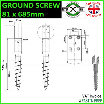 GROUND SCREWS FENCE POST Spike Support Holder Anchor Screw 81 x 685mm ...