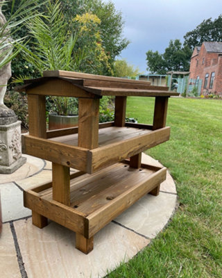 Ground Wooden Bird Table Double Feeding Platform Trays Ready-Made