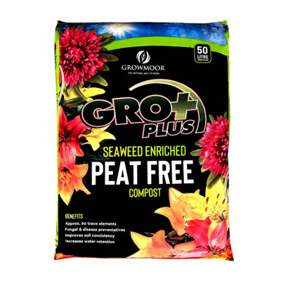 Growmoor 50L Bag Seaweed Enriched Peat Free Compost Potting Garden Flower Plant