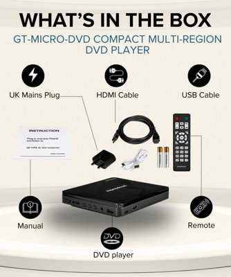 GT-MICRO-DVD Compact Multi-Region HDMI DVD Player with Remote and LED ...