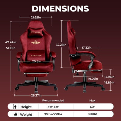 GTPLAYER FABRIC GAMING CHAIR, ERGONOMIC HEIGHT ADJUSTABLE COMPUTER ...