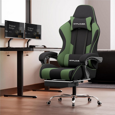 GTPLAYER Fabric Gaming Chair With Footrest, Massage Ergonomic Computer ...