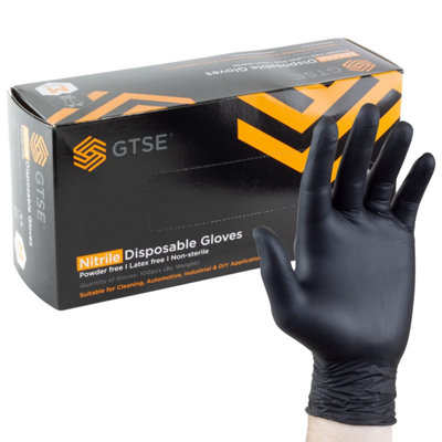 GTSE Black Nitrile Disposable Gloves, Latex & Powder Free, Size Medium ...