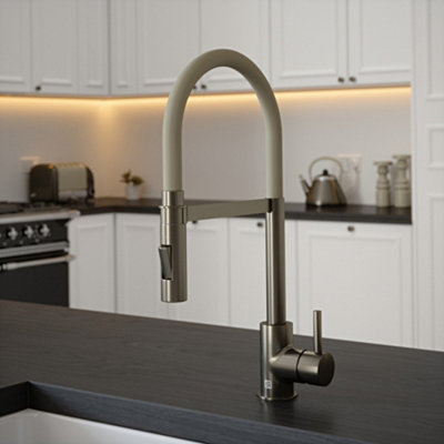 Gun Metal Mixer Spray Tap with Ivory Tube