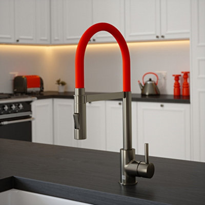 Gun Metal Mixer Spray Tap with Red Tube