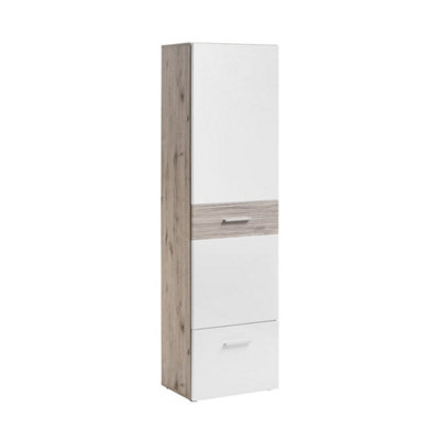 Gustavo 50cm Tall Hallway Cabinet in White Gloss & Oak Wellington ...