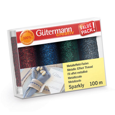 Gutermann Sparkly Thread Set - Bright Colours 4x100m Metallic Two-Tone ...