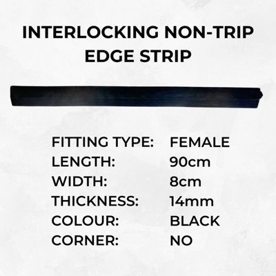 Gym Mat Interlocking Edge Finishing Strip - 90cm Long - Female - Black
